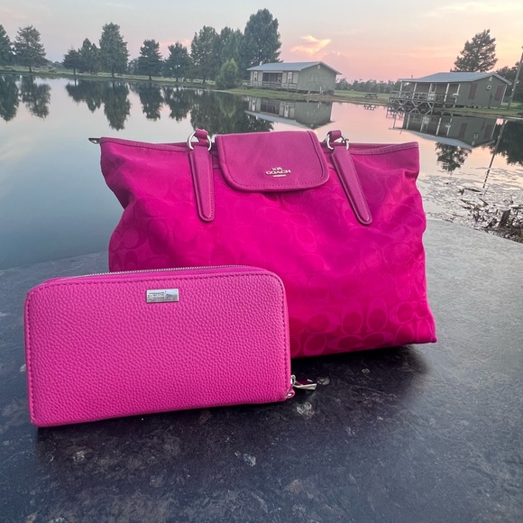 Coach | Bags | Coach Fuchsia Tote Bag And Wallet Set | Poshmark